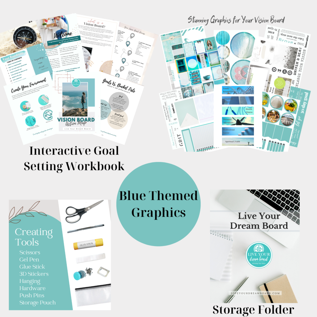 Blue Aesthetic dream board bundle goal setting kit